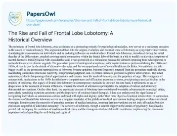 The Rise and Fall of Frontal Lobe Lobotomy: A Historical Overview - Free Essay Example - 409 ...