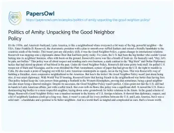 Politics of Amity: Unpacking the Good Neighbor Policy - Free Essay ...