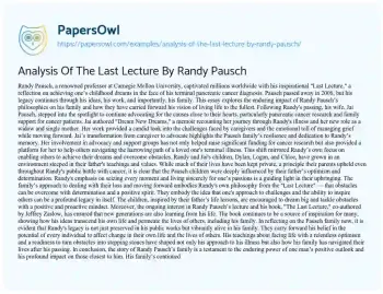 Analysis Of The Last Lecture By Randy Pausch - Free Essay Example - 613 ...