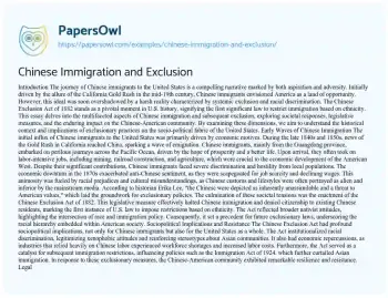 Chinese Immigration and Exclusion - Free Essay Example - 1007 Words ...