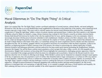 Moral Dilemmas in "Do The Right Thing": A Critical Analysis - Free ...