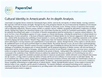Cultural Identity in Americanah: An In-depth Analysis - Free Essay ...