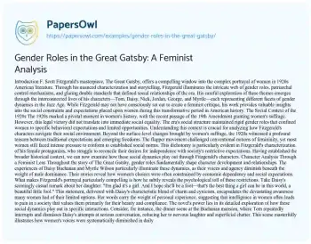Gender Roles in the Great Gatsby: A Feminist Analysis - Free Essay ...