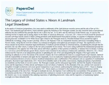 The Legacy of United States v. Nixon: A Landmark Legal Showdown - Free ...