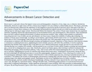 Breast Cancer History Research Paper - Free Essay Example