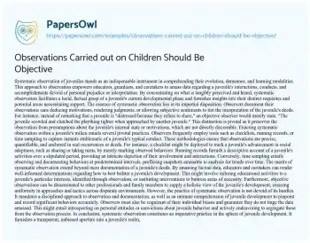 Observations Carried out on Children Should Be Objective - Free Essay ...