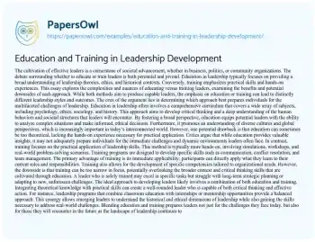 Education and Training in Leadership Development - Free Essay Example ...