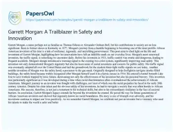Garrett Morgan: A Trailblazer in Safety and Innovation - Free Essay ...