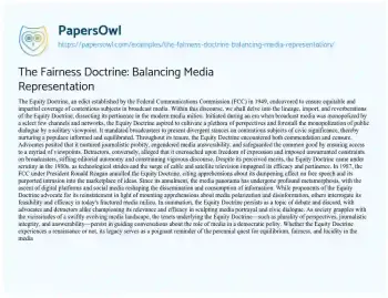 The Fairness Doctrine: Balancing Media Representation - Free Essay ...