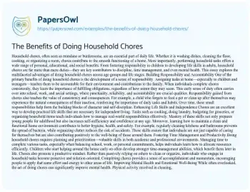 The Benefits of Doing Household Chores - Free Essay Example - 1046 ...