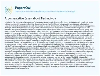Argumentative Essay about Technology - Free Essay Example - 2047 Words ...