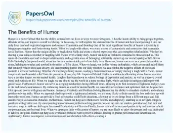 The Benefits of Humor - Free Essay Example - 679 Words | PapersOwl.com