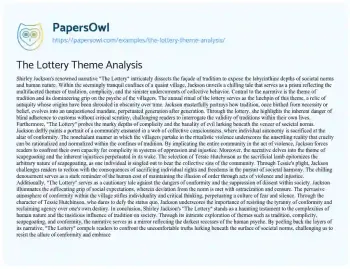 The Lottery Theme Analysis - Free Essay Example - 526 Words | PapersOwl.com
