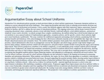 Argumentative Essay about School Uniforms - Free Essay Example - 2331 ...
