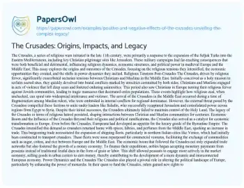 The Crusades: Origins, Impacts, and Legacy - Free Essay Example - 755 ...