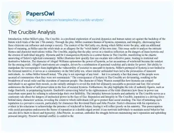 The Crucible Analysis - Free Essay Example - 810 Words | PapersOwl.com