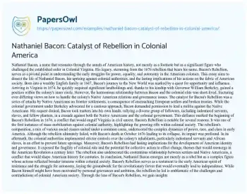 Nathaniel Bacon: Catalyst of Rebellion in Colonial America - Free Essay ...