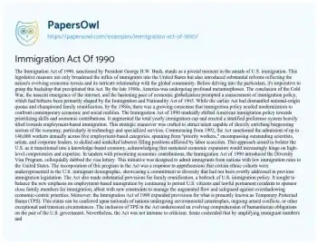 Immigration Act Of 1990 - Free Essay Example - 636 Words | PapersOwl.com