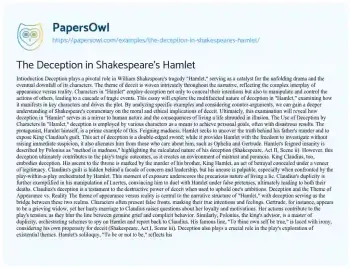 The Deception in Shakespeare's Hamlet - Free Essay Example - 938 Words ...