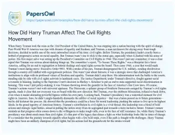 How Did Harry Truman Affect The Civil Rights Movement - Free Essay ...