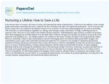 Nurturing a Lifeline: How to Save a Life - Free Essay Example - 352 ...