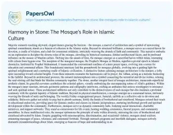 Harmony in Stone: The Mosque's Role in Islamic Culture - Free Essay Example - 574 Words ...