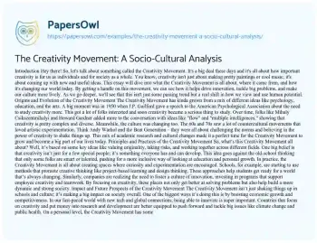 The Creativity Movement: A Socio-Cultural Analysis - Free Essay Example ...