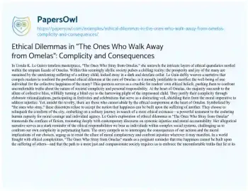 Ethical Dilemmas in "The Ones Who Walk Away from Omelas": Complicity ...