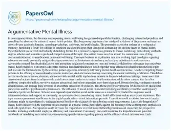 Argumentative Mental Illness - Free Essay Example - 525 Words ...