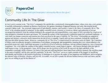 Community Life In The Giver - Free Essay Example - 389 Words ...