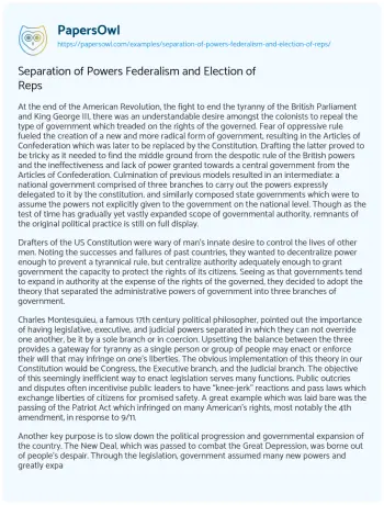 Separation of Powers Federalism and Election of Reps - Free Essay ...