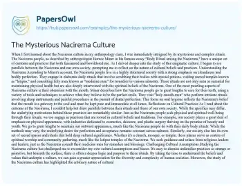 The Mysterious Nacirema Culture - Free Essay Example - 735 Words ...