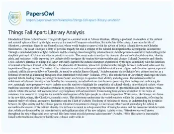 Things Fall Apart: Literary Analysis - Free Essay Example - 790 Words ...
