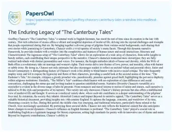 The Enduring Legacy of "The Canterbury Tales" - Free Essay Example ...