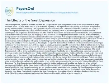 The Effects of the Great Depression - Free Essay Example - 682 Words ...