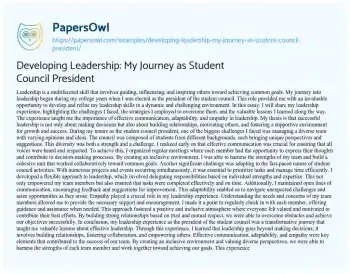 Developing Leadership: My Journey as Student Council President - Free Essay Example - 561 Words ...