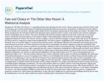 Fate and Choice in 'The Other Wes Moore': A Rhetorical Analysis - Free ...