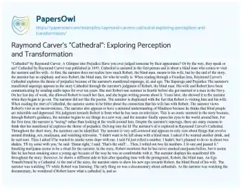 Raymond Carver's "Cathedral": Exploring Perception and Transformation ...