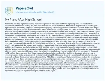 My Plans After High School - Free Essay Example - 678 Words | PapersOwl.com