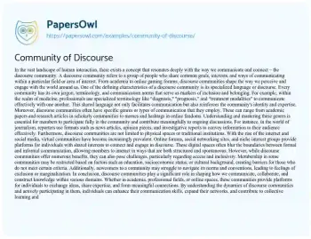 Community of Discourse - Free Essay Example - 431 Words | PapersOwl.com
