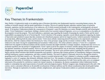 Key Themes In Frankenstein - Free Essay Example - 530 Words | PapersOwl.com