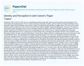 Identity and Perception in John Green's 'Paper Towns' - Free Essay ...