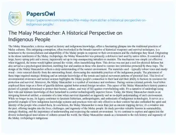 The Malay Mancatcher: A Historical Perspective on Indigenous People ...