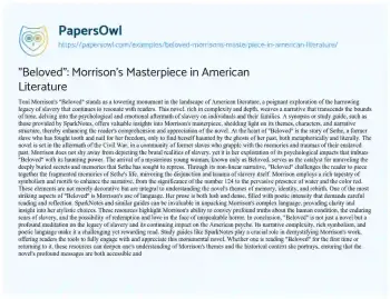 "Beloved": Morrison's Masterpiece in American Literature - Free Essay ...