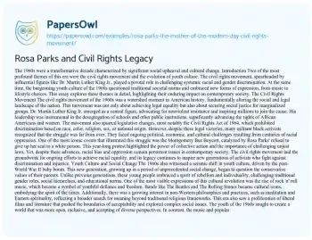 Rosa Parks and Civil Rights Legacy - Free Essay Example - 698 Words ...