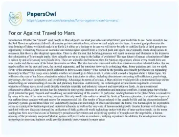 For or Against Travel to Mars - Free Essay Example - 1972 Words ...