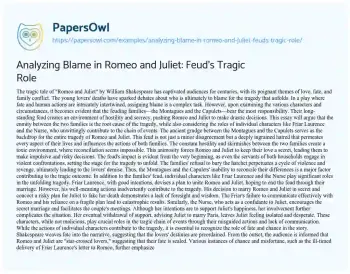 Analyzing Blame in Romeo and Juliet: Feud's Tragic Role - Free Essay ...