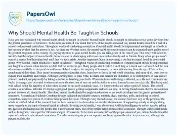 Why Should Mental Health Be Taught in Schools - Free Essay Example ...