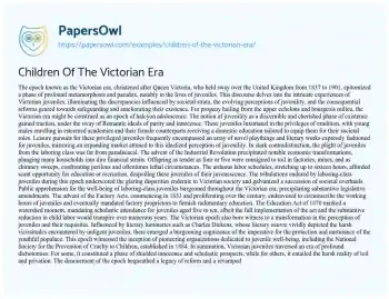 Children Of The Victorian Era - Free Essay Example - 527 Words ...