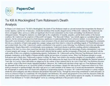 To Kill A Mockingbird Tom Robinson's Death Analysis - Free Essay ...